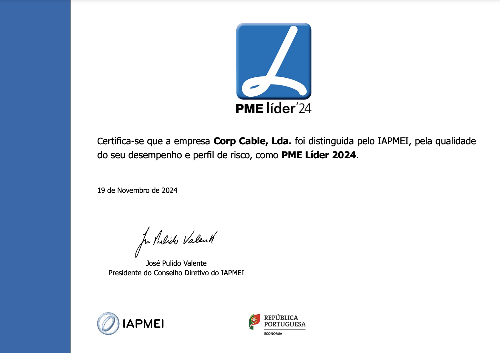 Prémio PME Líder 2024 – Corpcable